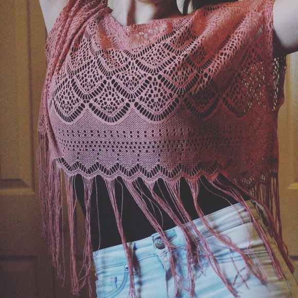 Black Poppy | Tops | Black Poppy Pink Lace Shaw | Poshmark